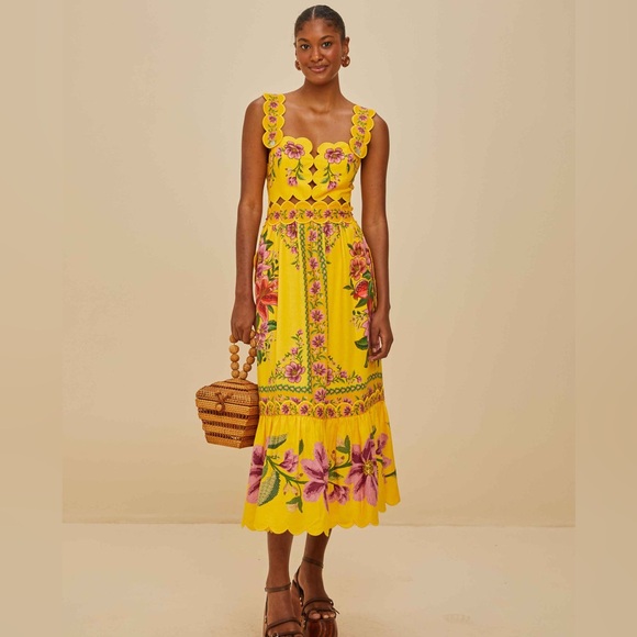 FARM Rio | Dresses | Farm Rio Yellow Summer Fruit Scarflenzing Midi ...